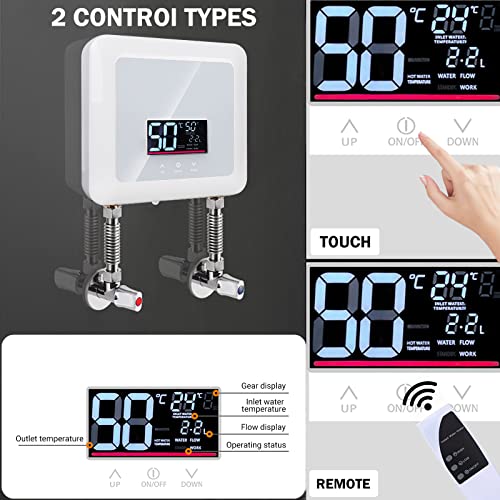 Tankless Instant Hot Water Heater with Remote Control, Electric, 5500W, 110V,Constant Temperature, Digital Display for RV Home Kitchen Indoor(White)（Can't Use Socket）