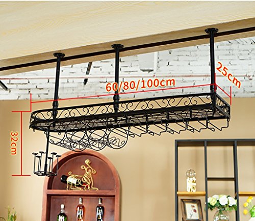 Wine Racks Metal Wine Rack/Hanging Red Wine Cup Holder/Hanging Upside Down Glass Holder/Creative Home Bar/Wine Rack Hanging Glass Holder (Color : 1, Size : 60 * 25 * 32cm)