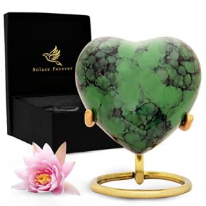 green heart keepsake urn for human ashes - mini heart urn with stand & premium box - small green urn for ashes - honor your loved one with small urn heart shaped - mini urn for adults & infants