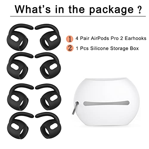 Luckvan 4 Pairs Ear Hooks for AirPods Pro 2 with Silicone Storage Pouch Earbuds Cover for AirPods Pro2 Accessory Wing Ear Tips Black