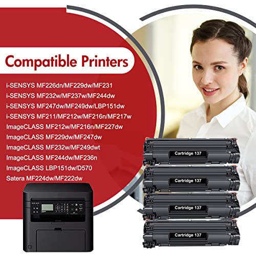 137 Toner Cartridge 4-Pack Compatible Replacement for Canon 137 Black Toner Cartridge CRG137 for ImageCLASS D570 MF232w MF242dw MF236n MF249dw MF244dw MF247dw MF227dw MF229dw Printer Toner