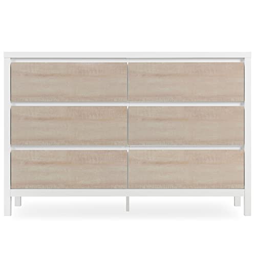 LTMEUTY Dresser for Bedroom - Modern Bedroom Dresser with 6 Drawers, Wooden Horizontal Dresser, Chest of Dresser