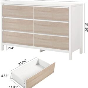 LTMEUTY Dresser for Bedroom - Modern Bedroom Dresser with 6 Drawers, Wooden Horizontal Dresser, Chest of Dresser