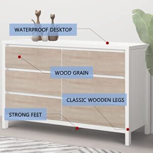 LTMEUTY Dresser for Bedroom - Modern Bedroom Dresser with 6 Drawers, Wooden Horizontal Dresser, Chest of Dresser