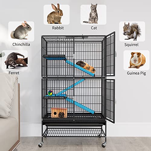 YITAHOME Metal 4-Tiers Small Animal Cages for Adult Rats/Rabbit/Ferret/Chinchilla/Cats/Guinea Pig/Large Hamster Indoor Critter Nation Cage Double-Story