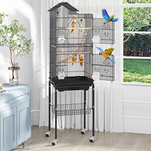 yitahome 62 inch metal bird cage, large parakeet cages for parrot, cockatiel, lovebird, pigeon with roof top, rolling stand and hanging toys