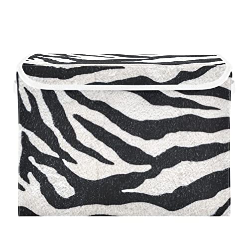 Zebra Texture Background Foldable Storage Bins with Lids Decorative Storage Box Container for Home Bedroom Closet Office