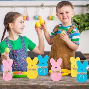 Easter Decorations 3Pcs Bunny Table Wooden Signs with Jute Rope Pink Blue Yellow Adorable Easter Bunny Decor for Girls Easter Gifts Easter party decorations for Home Spring Office