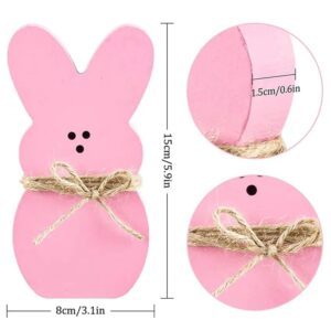 Easter Decorations 3Pcs Bunny Table Wooden Signs with Jute Rope Pink Blue Yellow Adorable Easter Bunny Decor for Girls Easter Gifts Easter party decorations for Home Spring Office