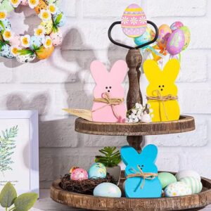 Easter Decorations 3Pcs Bunny Table Wooden Signs with Jute Rope Pink Blue Yellow Adorable Easter Bunny Decor for Girls Easter Gifts Easter party decorations for Home Spring Office