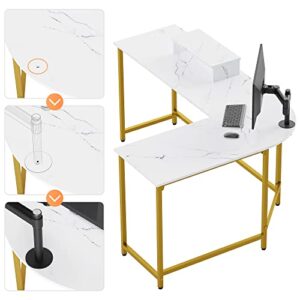 Weehom L Shaped Computer Desk with Monitor Stand, Reversible Corner Desk for Home Office, Modern PC Workstation Study Writing Table(White and Gold)