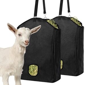 vczone 2 packs goat hay feeder bag, hay feeder bag with 1680d oxford cloth fabric, hanging feeder bag for horse sheep donkeys cattle (black)