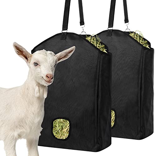 VCZONE 2 Packs Goat Hay Feeder Bag, Hay Feeder Bag with 1680D Oxford Cloth Fabric, Hanging Feeder Bag for Horse Sheep Donkeys Cattle (Black)