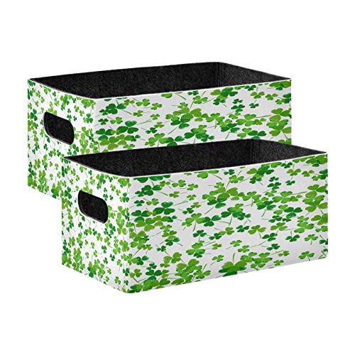 Kcldeci St. Patrick's Day Clover Storage Bins 2-Pack Foldable Storage Baskets for Organizing Closet Large Storage Box Sturdy Organizer Bins