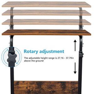 wenyuyu Sofa Side Table with Wheels, Removable Small Desk, Height Adjustable Rolling Coffee Snack Table, Lifting Laptop Computer Desk for Living Room Bedroom (Brown)