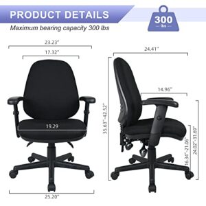 Office Chair Mid Back Swivel Home Office Desk Ergonomic Computer Task Chair with Adjustable Armrests and Lumbar Support, Breathable Rocking Swivel Chair Black