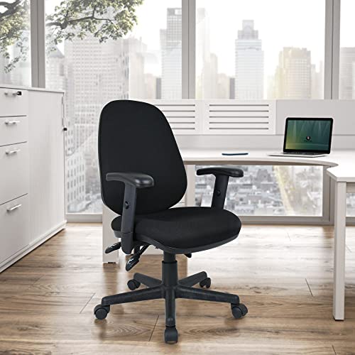 Office Chair Mid Back Swivel Home Office Desk Ergonomic Computer Task Chair with Adjustable Armrests and Lumbar Support, Breathable Rocking Swivel Chair Black