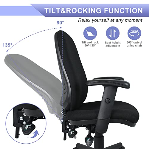 Office Chair Mid Back Swivel Home Office Desk Ergonomic Computer Task Chair with Adjustable Armrests and Lumbar Support, Breathable Rocking Swivel Chair Black