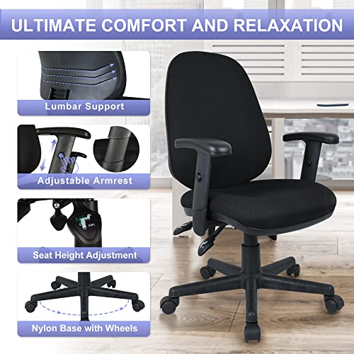 Office Chair Mid Back Swivel Home Office Desk Ergonomic Computer Task Chair with Adjustable Armrests and Lumbar Support, Breathable Rocking Swivel Chair Black