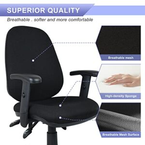 Office Chair Mid Back Swivel Home Office Desk Ergonomic Computer Task Chair with Adjustable Armrests and Lumbar Support, Breathable Rocking Swivel Chair Black