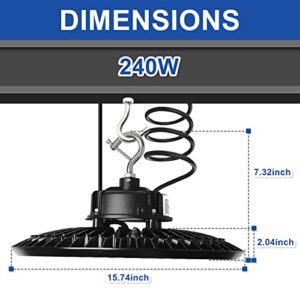 480V 240W UFO LED High Bay Light,38400LM(160lm/w) 5000K Commercial Bay Lighting(1000W MH/HPS Equiv),1-10V Dimmable LED Warehouse Workshop Light with 5' Cable,277-480V AC IP65 DLC & ETL Certified