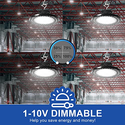 480V 240W UFO LED High Bay Light,38400LM(160lm/w) 5000K Commercial Bay Lighting(1000W MH/HPS Equiv),1-10V Dimmable LED Warehouse Workshop Light with 5' Cable,277-480V AC IP65 DLC & ETL Certified