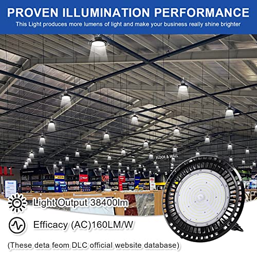 480V 240W UFO LED High Bay Light,38400LM(160lm/w) 5000K Commercial Bay Lighting(1000W MH/HPS Equiv),1-10V Dimmable LED Warehouse Workshop Light with 5' Cable,277-480V AC IP65 DLC & ETL Certified