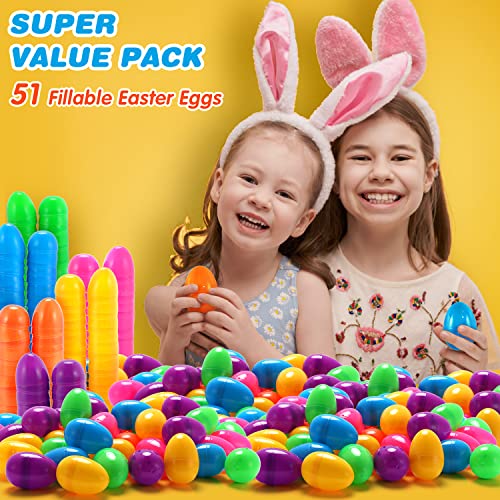 HUISUMAI (51-Pack) Easter Eggs, Fillable Easter Eggs with Hinge, Easter basket stuffers Easter Theme Party Favor, Easter Eggs Hunt, Basket Stuffers Filler, Classroom Prize Supplies