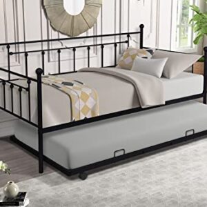 HOUAGI Metal Twin Daybed with Trundle,Sturdy Metal Slats Support,Noise Free/No Box Spring Needed,Black