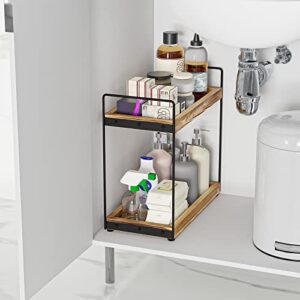 Sekepingo 2-Tier Solid Wood Bathroom Sink Counter Organizer Makeup Storage Shelf Vanity Bedroom Tray Kitchen Spice Rack Coffee Station Organization