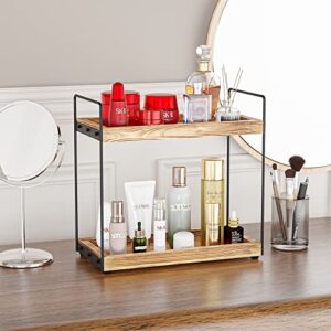 Sekepingo 2-Tier Solid Wood Bathroom Sink Counter Organizer Makeup Storage Shelf Vanity Bedroom Tray Kitchen Spice Rack Coffee Station Organization