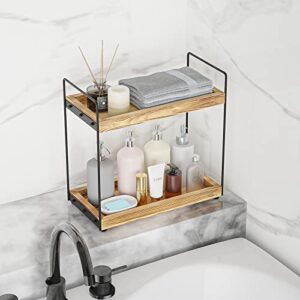 Sekepingo 2-Tier Solid Wood Bathroom Sink Counter Organizer Makeup Storage Shelf Vanity Bedroom Tray Kitchen Spice Rack Coffee Station Organization