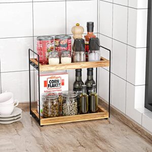 Sekepingo 2-Tier Solid Wood Bathroom Sink Counter Organizer Makeup Storage Shelf Vanity Bedroom Tray Kitchen Spice Rack Coffee Station Organization