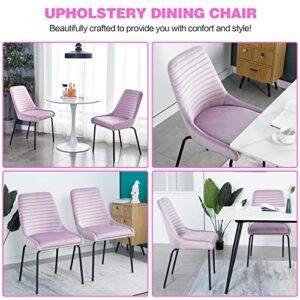 Leather Accent Chair Metal Frame Dining Room Chairs with Extra Thick Padded Backrest and Seat Cushion Non-Slip Adsorption Feet, Vanity Chairs for Bedroom for Home/Office/Hotel, Pink