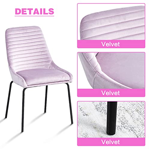 Leather Accent Chair Metal Frame Dining Room Chairs with Extra Thick Padded Backrest and Seat Cushion Non-Slip Adsorption Feet, Vanity Chairs for Bedroom for Home/Office/Hotel, Pink