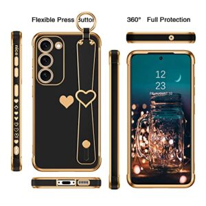 BENTOBEN Galaxy S23 Case, Phone Case Samsung S23 6.1", Slim Thin Shockproof Kickstand Holder Protective Soft TPU Bumper Drop Protection Cute Heart Girls Women Boys Men Samsung S23 Cover, Black/Gold