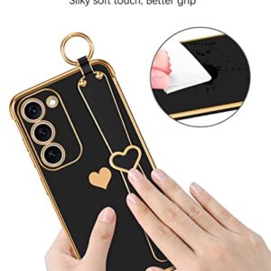 BENTOBEN Galaxy S23 Case, Phone Case Samsung S23 6.1", Slim Thin Shockproof Kickstand Holder Protective Soft TPU Bumper Drop Protection Cute Heart Girls Women Boys Men Samsung S23 Cover, Black/Gold