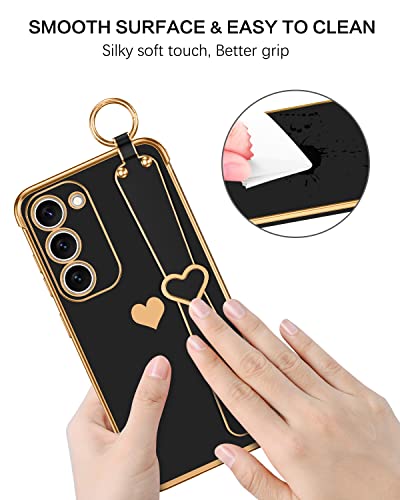 BENTOBEN Galaxy S23 Case, Phone Case Samsung S23 6.1", Slim Thin Shockproof Kickstand Holder Protective Soft TPU Bumper Drop Protection Cute Heart Girls Women Boys Men Samsung S23 Cover, Black/Gold