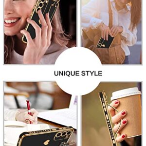 BENTOBEN Galaxy S23 Case, Phone Case Samsung S23 6.1", Slim Thin Shockproof Kickstand Holder Protective Soft TPU Bumper Drop Protection Cute Heart Girls Women Boys Men Samsung S23 Cover, Black/Gold