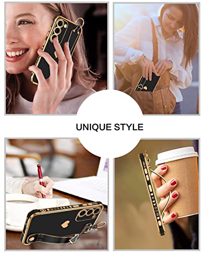 BENTOBEN Galaxy S23 Case, Phone Case Samsung S23 6.1", Slim Thin Shockproof Kickstand Holder Protective Soft TPU Bumper Drop Protection Cute Heart Girls Women Boys Men Samsung S23 Cover, Black/Gold