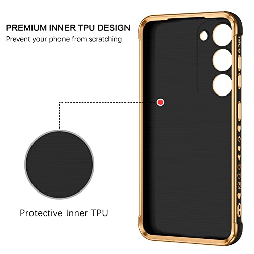 BENTOBEN Galaxy S23 Case, Phone Case Samsung S23 6.1", Slim Thin Shockproof Kickstand Holder Protective Soft TPU Bumper Drop Protection Cute Heart Girls Women Boys Men Samsung S23 Cover, Black/Gold