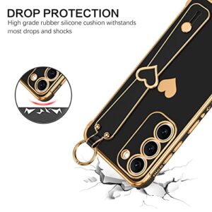 BENTOBEN Galaxy S23 Case, Phone Case Samsung S23 6.1", Slim Thin Shockproof Kickstand Holder Protective Soft TPU Bumper Drop Protection Cute Heart Girls Women Boys Men Samsung S23 Cover, Black/Gold