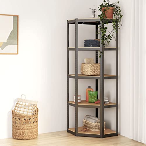 5 Tier Corner Shelf,Storage Shelf Units with a Reinforcement Bar,165.3 lb Loading Capacity per Shelf,Adjustable Storage Rack for Kitchen,Laundry Room, Basement, Bathroom 21.7"x21.7"x67.7" Anthracite