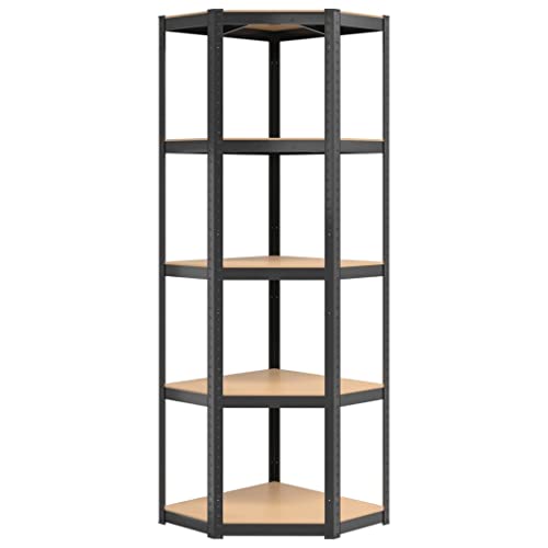 5 Tier Corner Shelf,Storage Shelf Units with a Reinforcement Bar,165.3 lb Loading Capacity per Shelf,Adjustable Storage Rack for Kitchen,Laundry Room, Basement, Bathroom 21.7"x21.7"x67.7" Anthracite