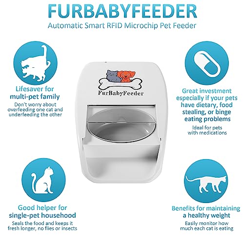 FurBabyFeeder Automatic Microchip Pet Feeder - Uses RFID Collar Tag - Multi-Pet - LCD Display - Suitable for Both Wet and Dry Food (White)