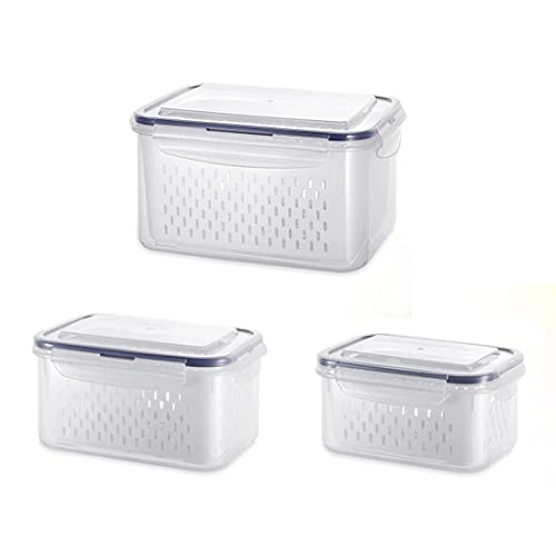 SunPlume 3 Pack Fruit Storage Containers for Refrigerator, Produce Saver Vegetable and Fruit Container with Drain Colanders, BPA-Free Refrigerator Organizer for Lettuce Berry Keepers