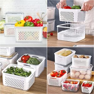 SunPlume 3 Pack Fruit Storage Containers for Refrigerator, Produce Saver Vegetable and Fruit Container with Drain Colanders, BPA-Free Refrigerator Organizer for Lettuce Berry Keepers