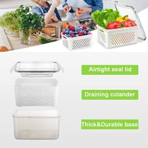 SunPlume 3 Pack Fruit Storage Containers for Refrigerator, Produce Saver Vegetable and Fruit Container with Drain Colanders, BPA-Free Refrigerator Organizer for Lettuce Berry Keepers