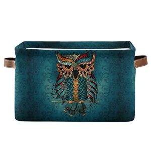 alaza indian owl flower ethnic large storage basket with handles foldable decorative 1 pack storage bin box for organizing living room shelves office closet clothes