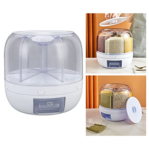 6 Grid Rice & Grain Storage Container, 360° Rotating Dry Food Dispenser Grain Food Storage Box Rice Bucket with Lid Moisture Resistant Household for Home Kitchen (5kg)